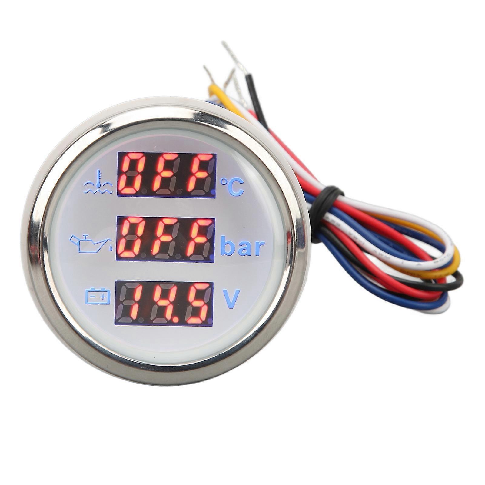 Water Temp Gauge Oil Pressure Voltage Meter 52mm 3 in 1 Digital Display ...