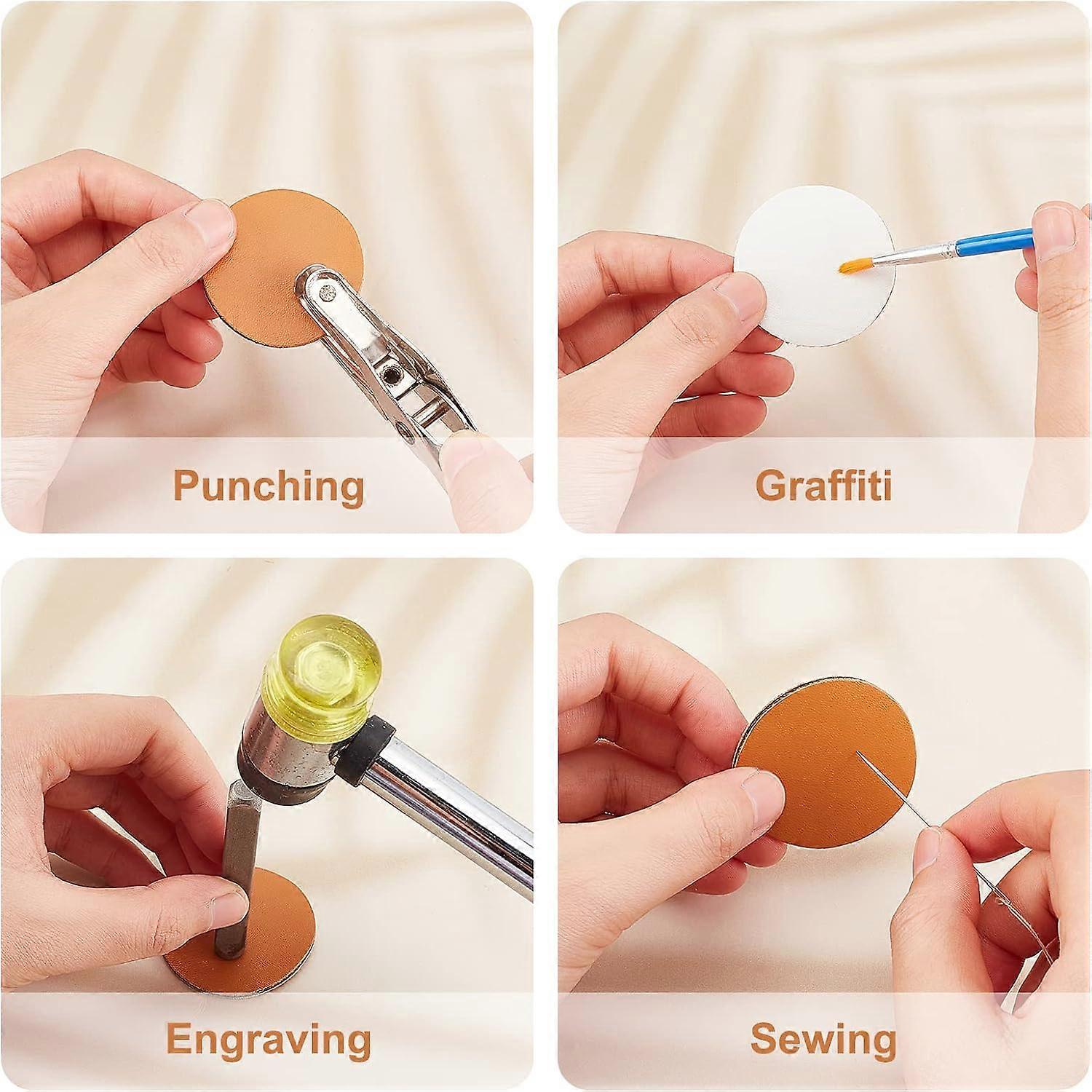 60Pcs Round Leather Tags 1.6Inch/40mm Leather Blank Label Non-Holes ...