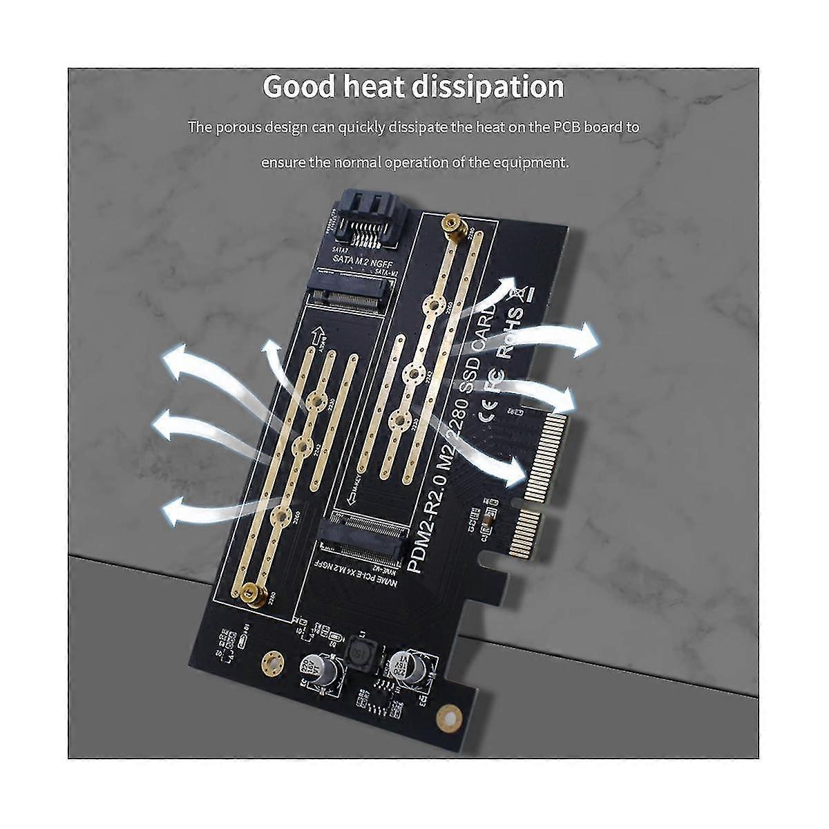 Pcie Adapter Board Dual M.2 Nvme To Pcie 4x M2 Ssd Adapter B/m Key ...