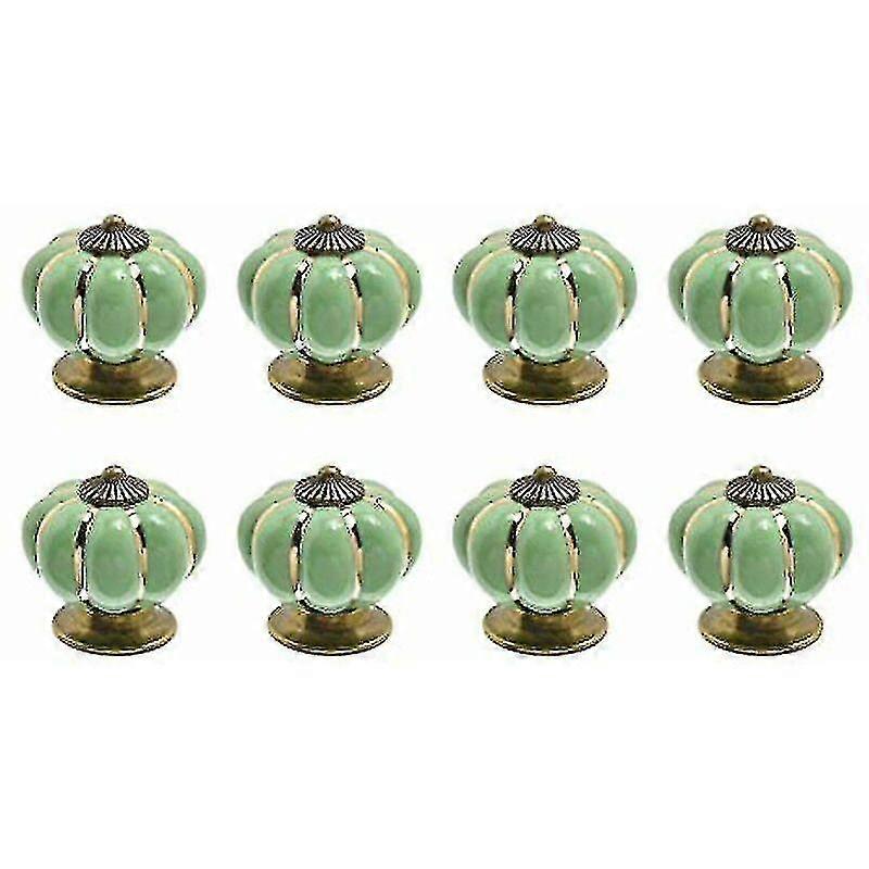 8 x Ceramic Drawer Knobs Pumpkin Shape Cabinet Knob for Kitchen Drawers and Cupboards (Green ...