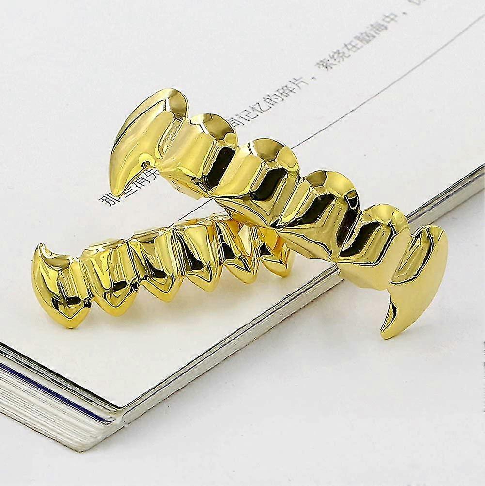 18k Gold Silver Plated Hip Hop Vampire Fangs Top Bottom Teeth Grillz ...