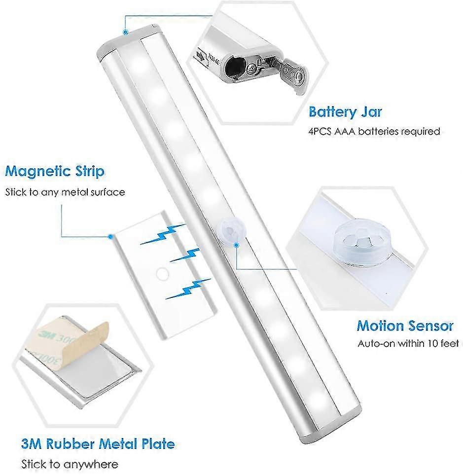 Motion Sensor Light Bar, (10 Led, 3 Pack) Wardrobe Wireless Lamp ...