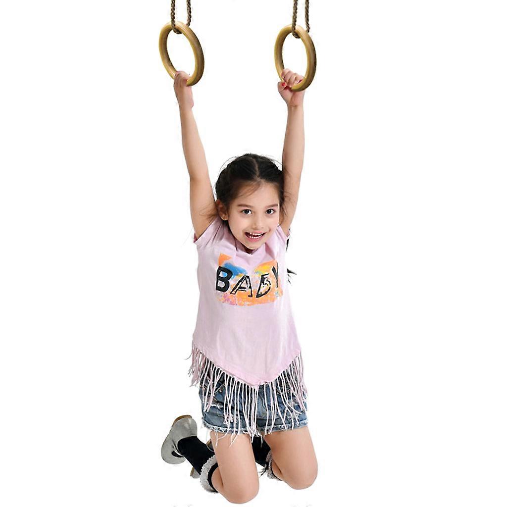 1 Pair Wooden Children Swing Rings with Rope Playground Flying Gym ...