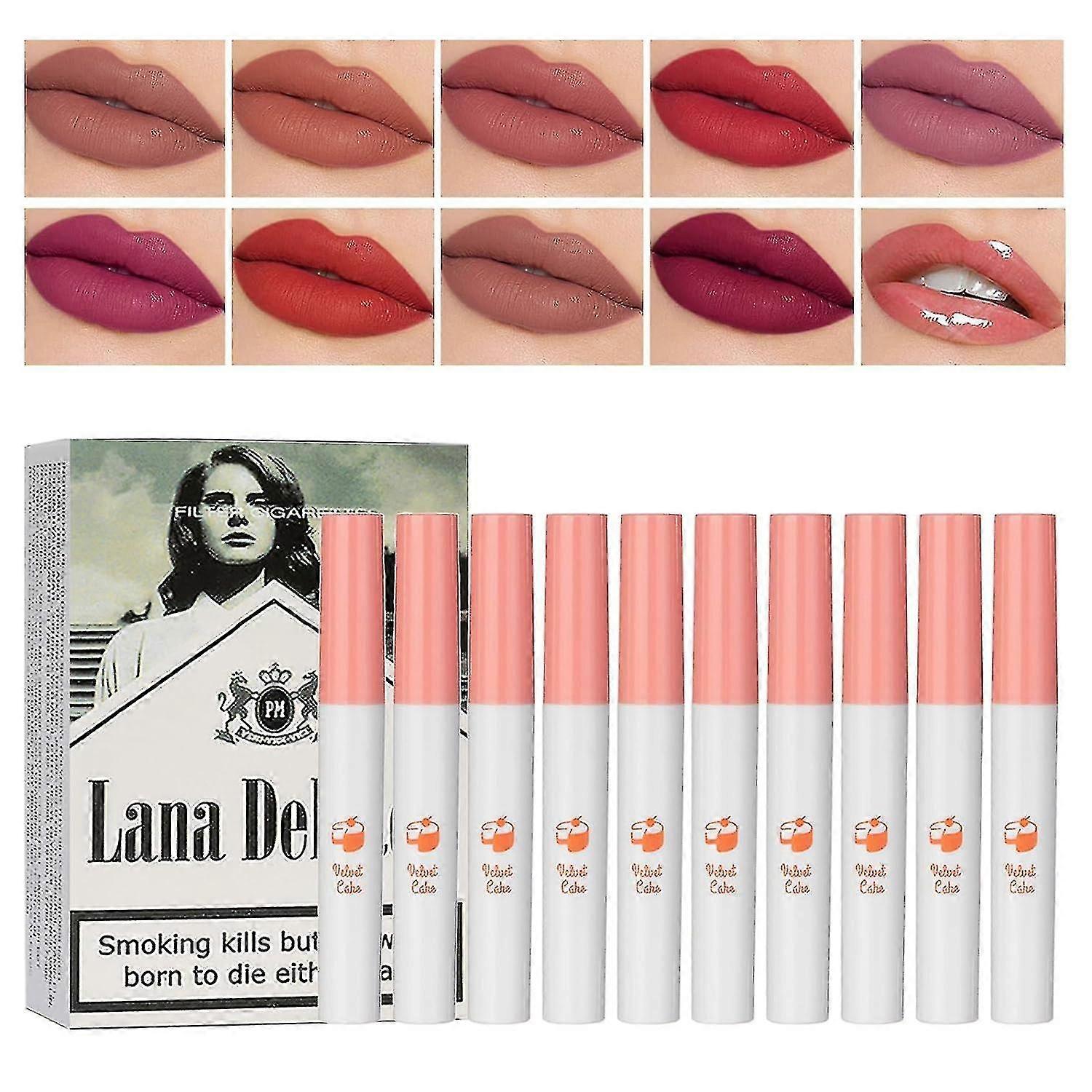 10 Colors Lip Tint Stain Set, Lana Matte Lipstick Cigarettes, Tube ...