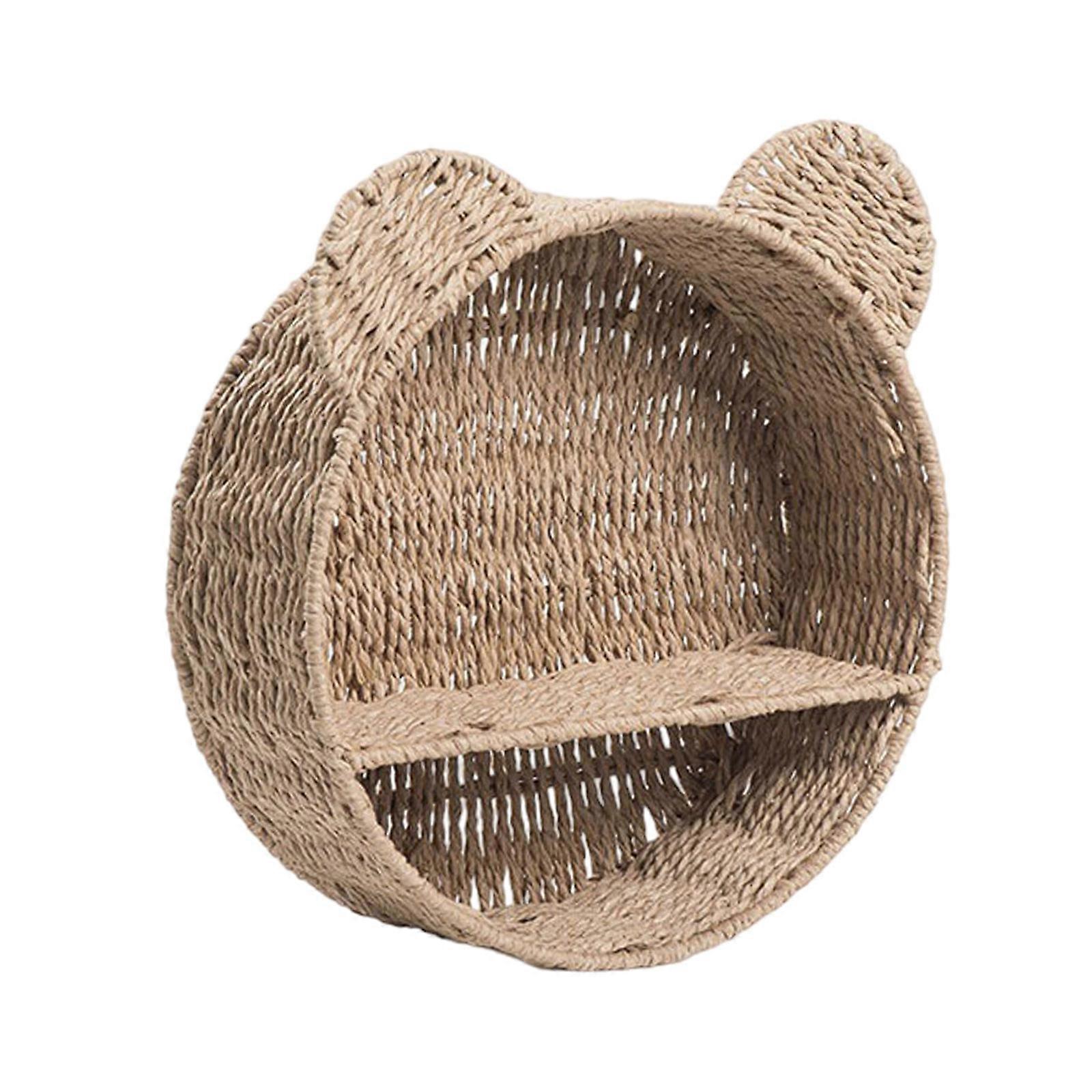 Rattan Small Plant Display Storage Rack Cute Bear Ear Wall Mounted ...