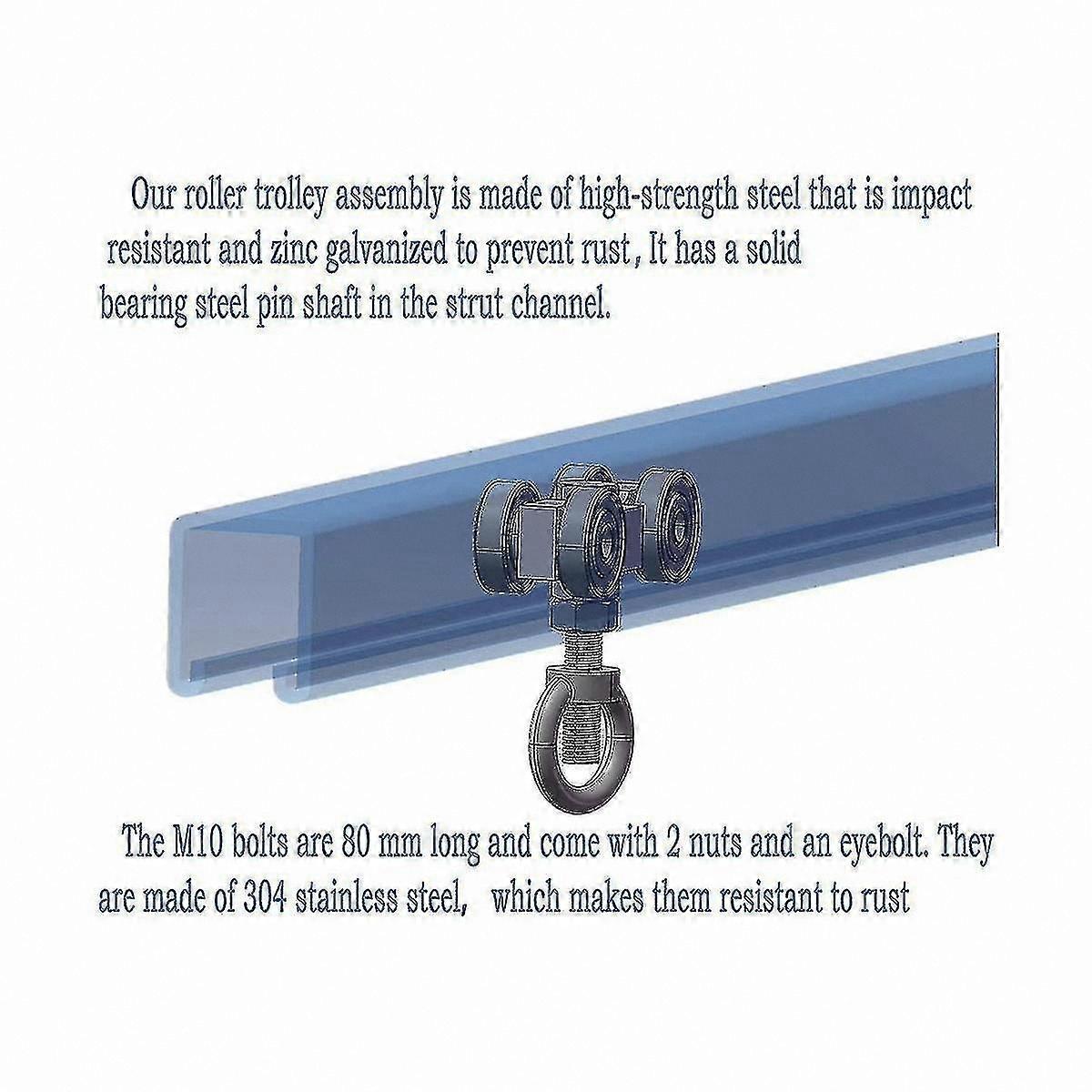 Silent Rolling Trolley with Four Bearings for Tall Unistrut Channels ...