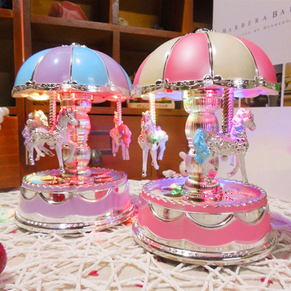 Luxury Carousel Music Box 3 Horses Rotate LED Light Luminous Rotation ...
