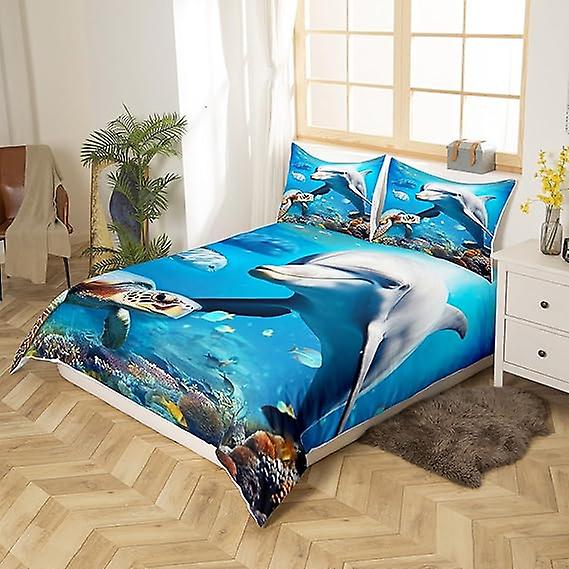 Dolphin Duvet Cover Queen Sea Turtle Bedding Sets Underwater World Fish ...