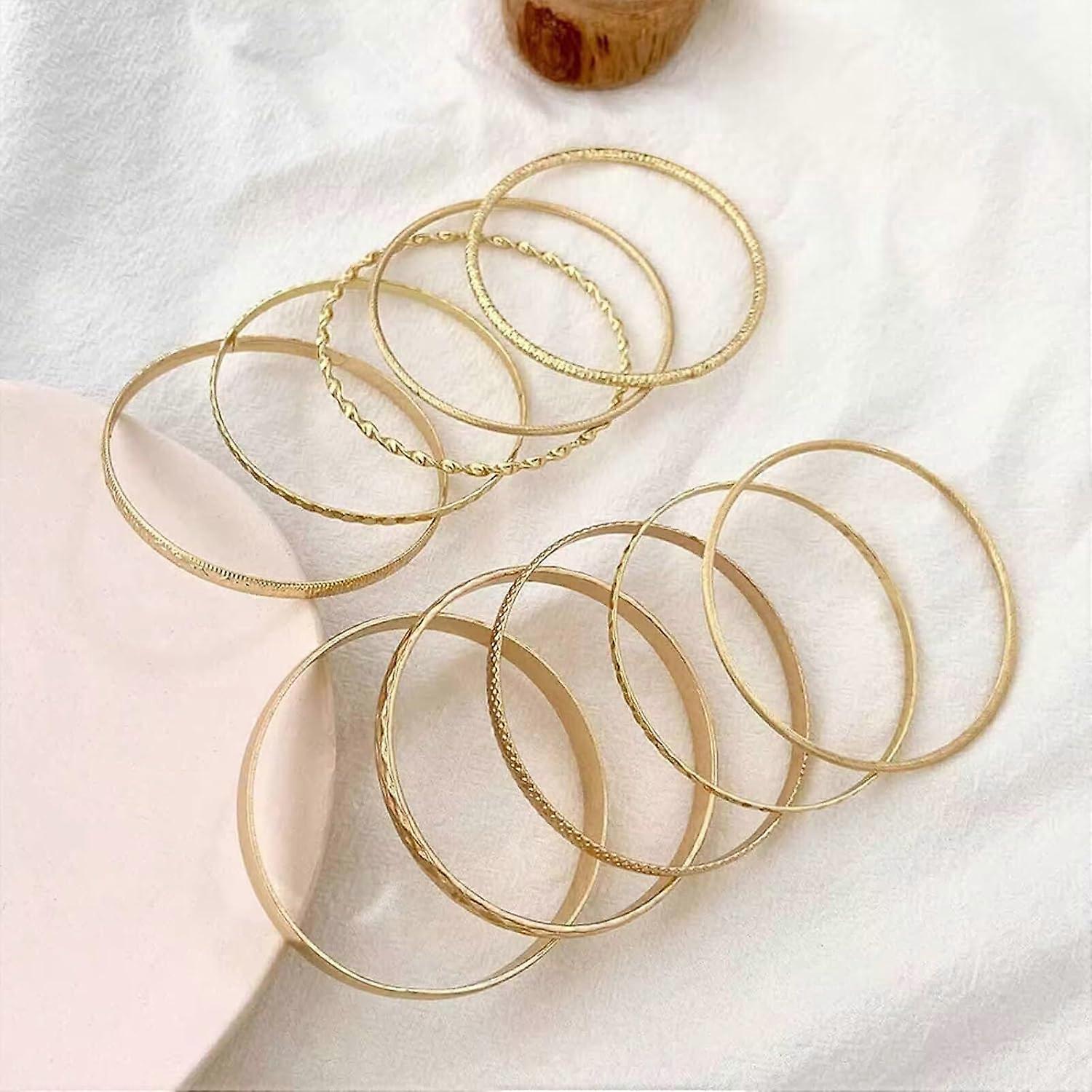 Punk Chunky Gold Bangle Bracelets for Women Layered Stackable Bangles ...
