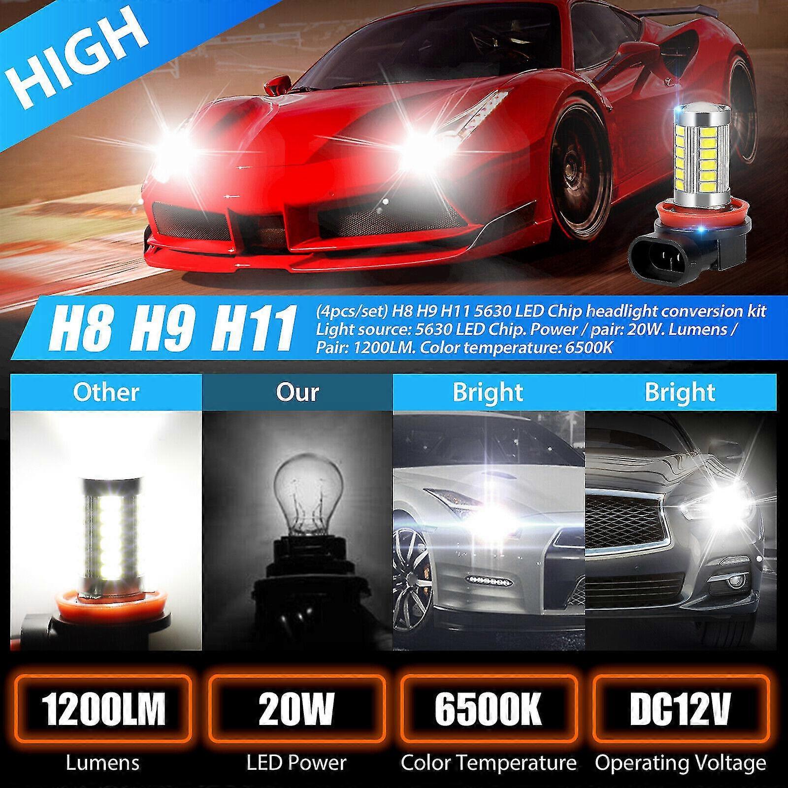 4x H8 H9 H11 Led Headlight Bulb Kit High/low Beam Super Bright 6500k Xenon White | Fruugo DE