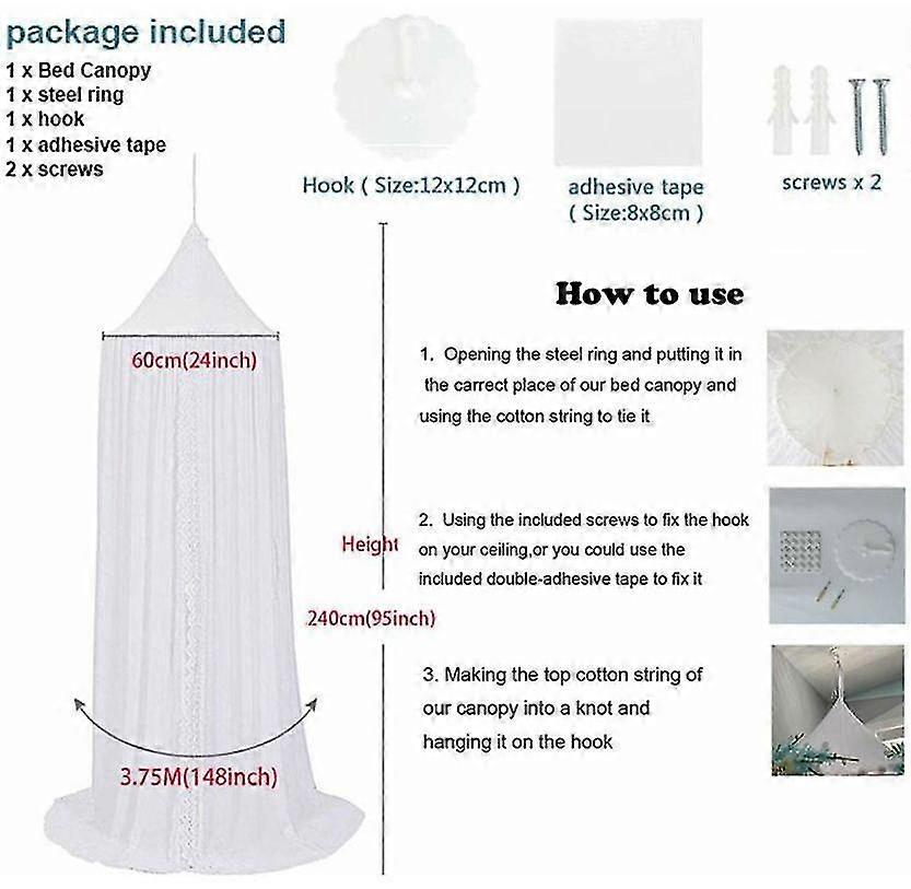 White Lace Border Canopy Bed Canopy Lace Mosquito Net, Insect Repellent ...