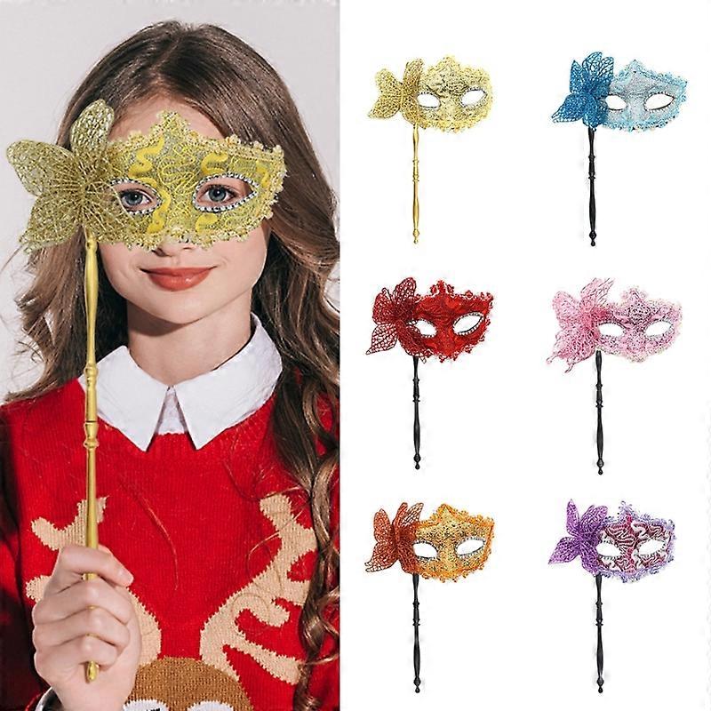 Masquerade Mask with Holding Stick Halloween Party Mask Shiny Sequins ...
