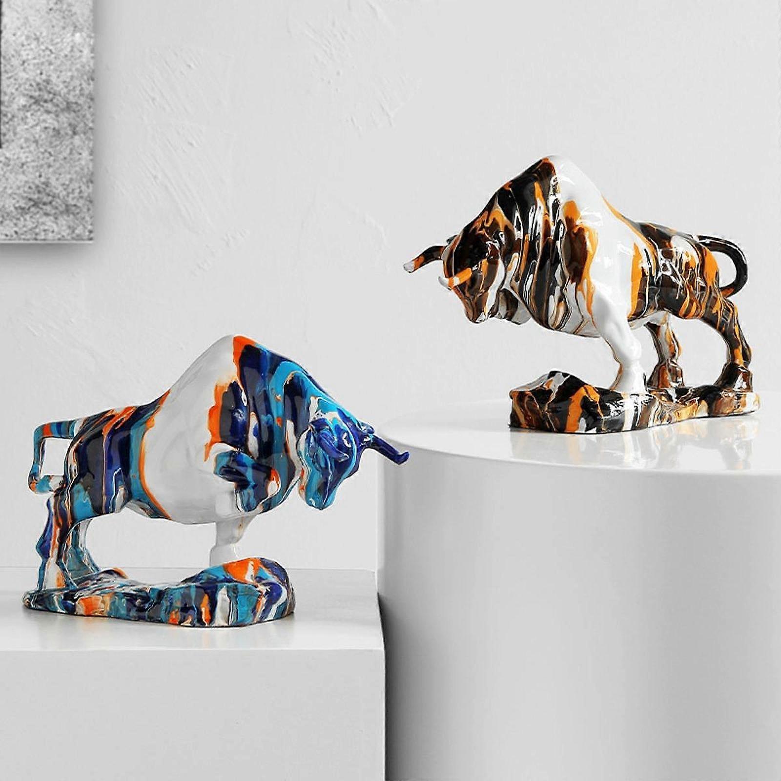 Cattle Statue Vivid Details Resin Bull Figurine for Shelf Living Room ...