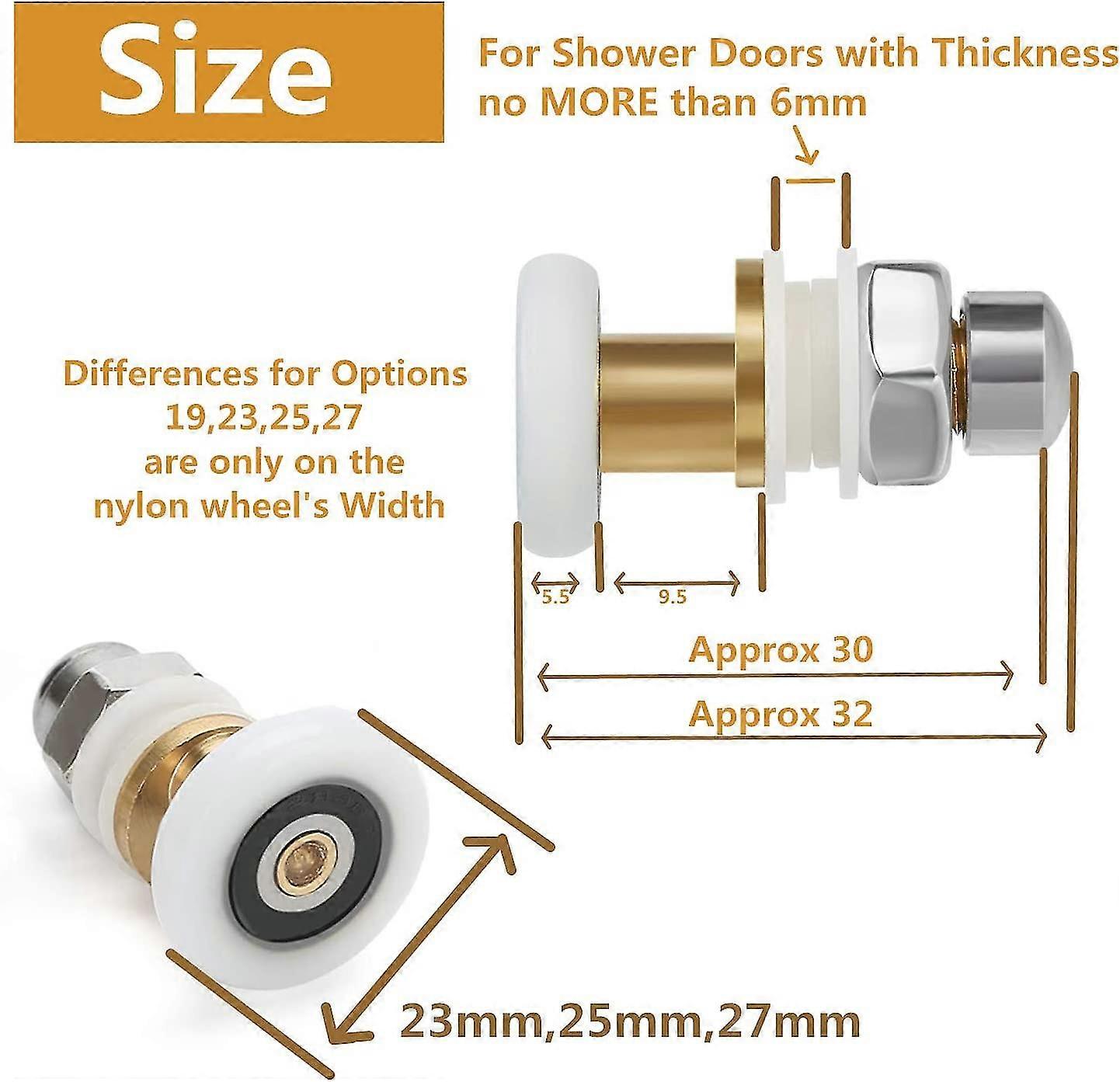 Shower Door Rollers 23mm, Shower Wheels Runners Fixing Pulleys Sliding ...