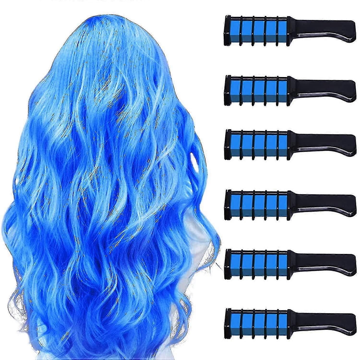 6pc Blue Mini Hair Chalk For Girls Gifts Washable Bright Hair Chalk ...