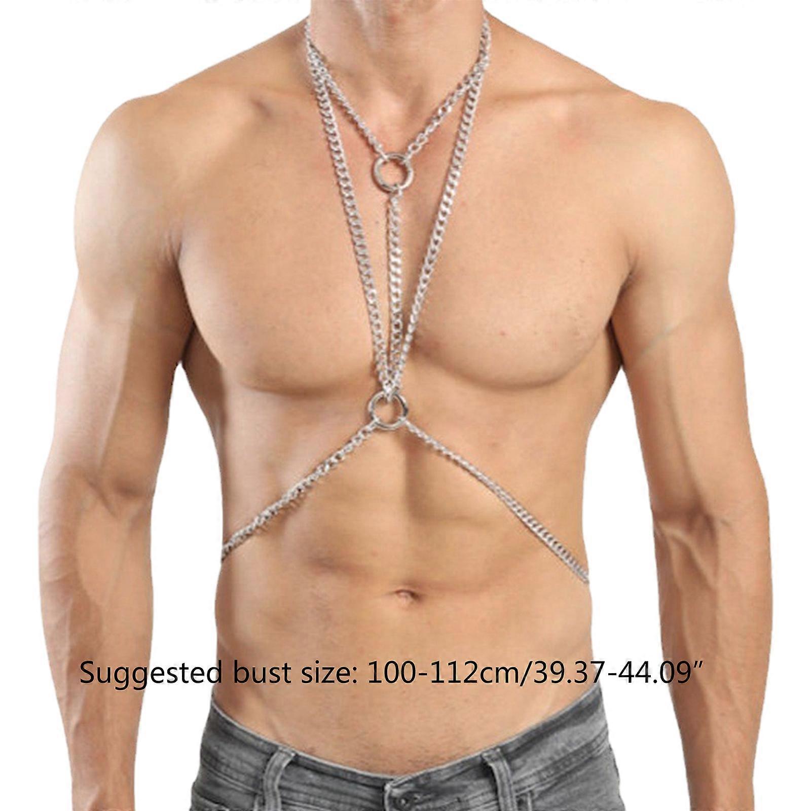 Men Body Chest Chain Sexy Body Chain Harness, Multilayered Body Chain Adjustable Chest Chain Men ...