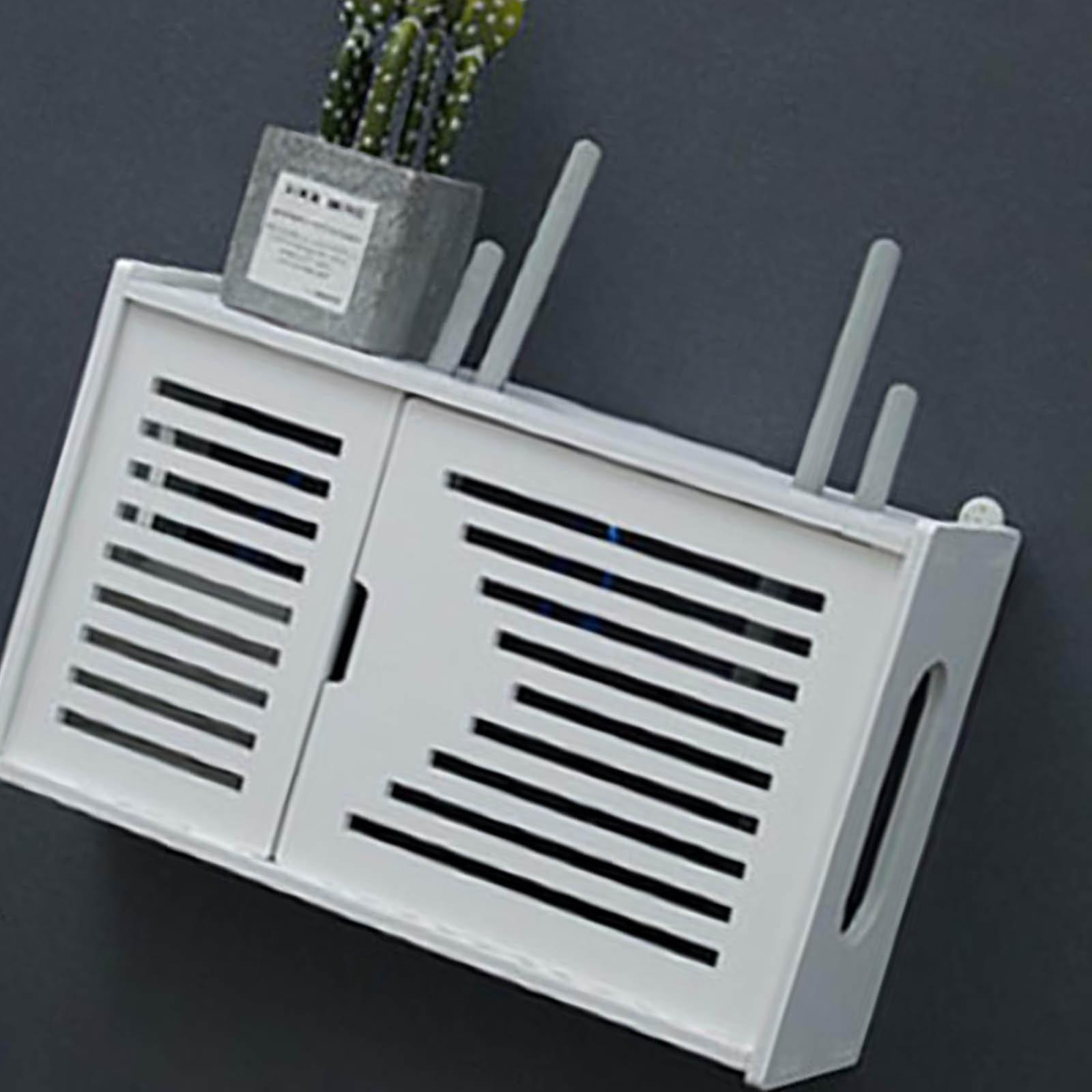 Wifi Router Storage Box Wall Hanging Shelf Wooden Bracket Free Punching ...