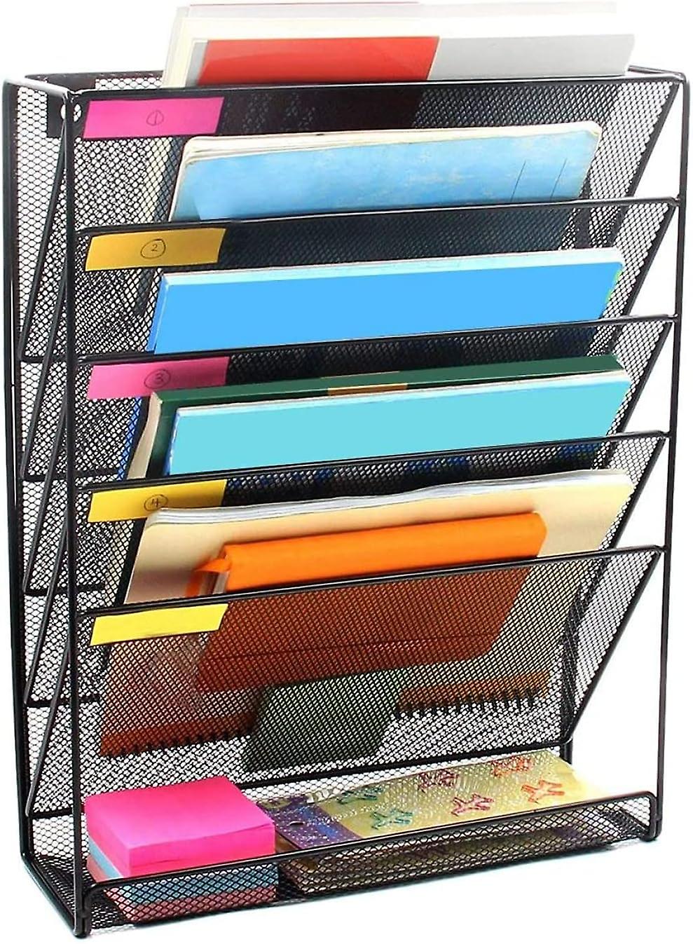 Metal Wall Mounted Magazine Rack - 5-Tier Black Archival File Organizer ...