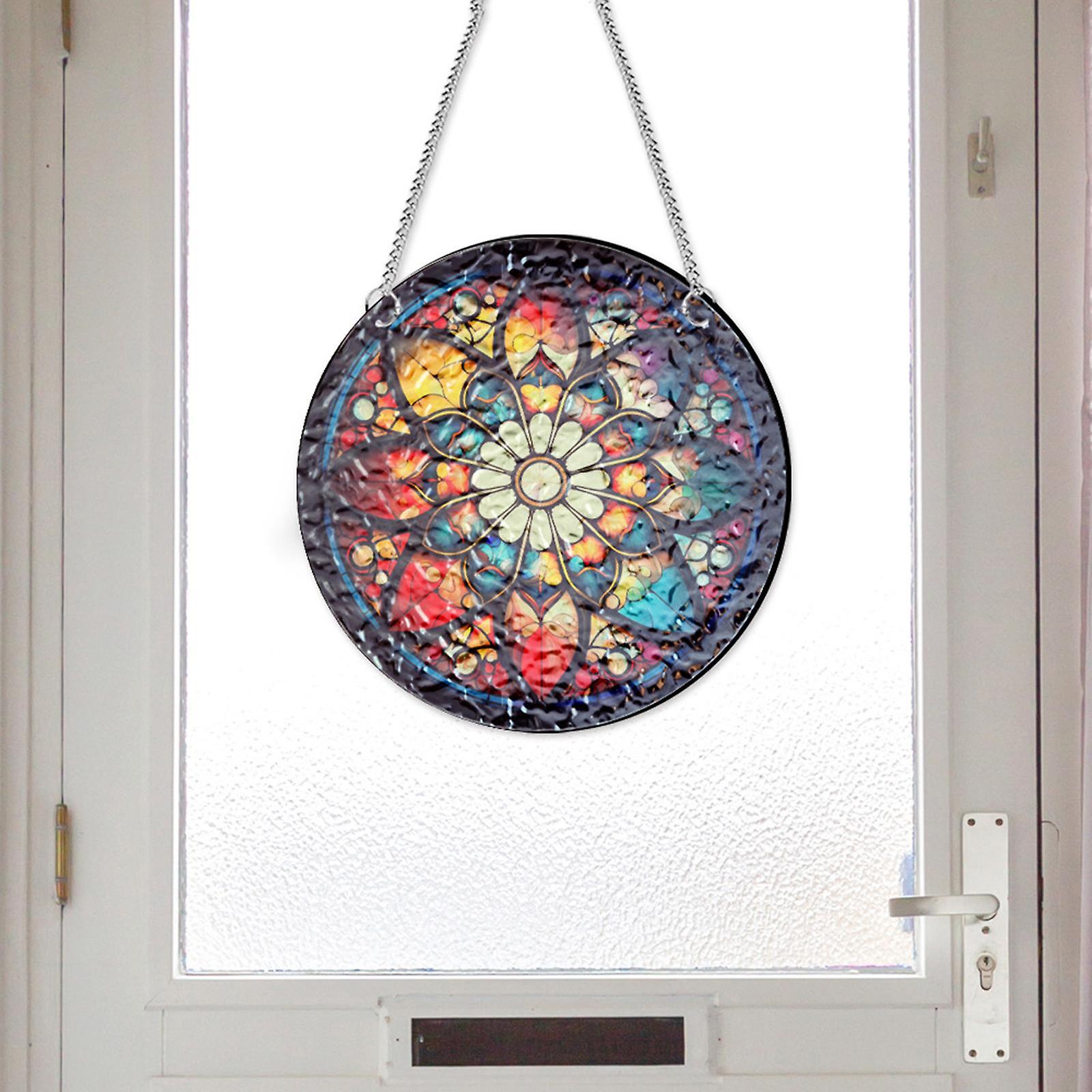 Stained Glass Window Hanging Decor Acrylic,Floral Glass Panel Decor ...