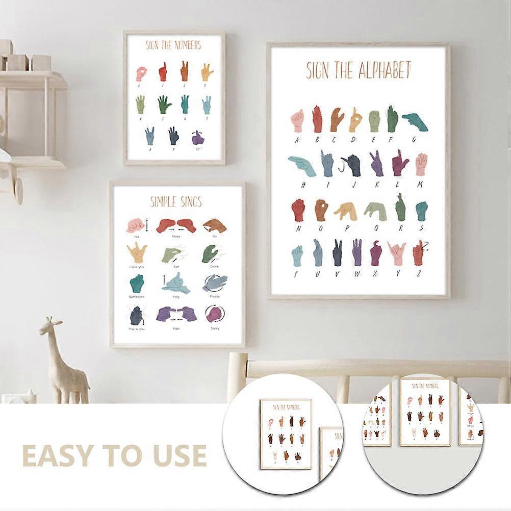 6pcs Sign Language Posters Classroom Alphabet Poster Numbers Word Chart ...