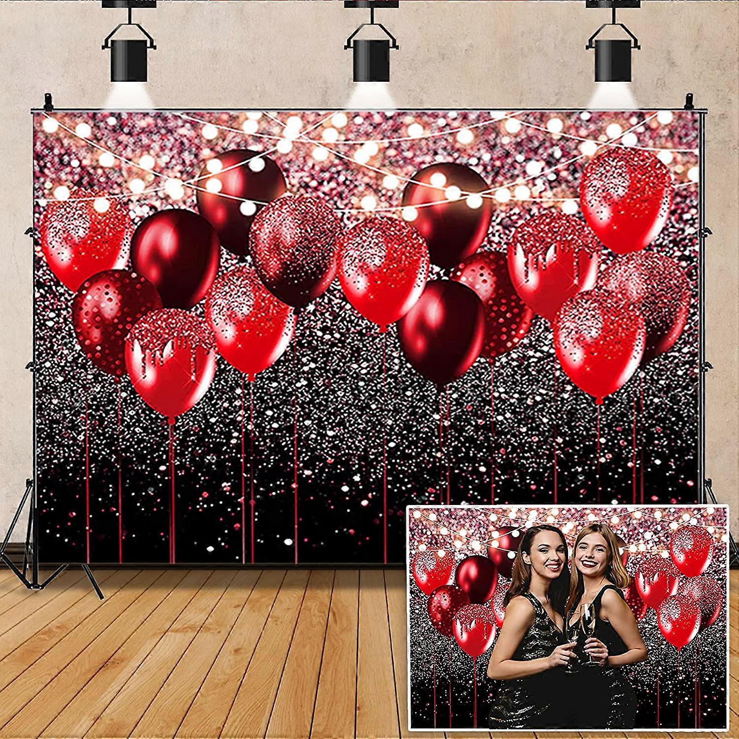 Black and Red Glitter Balloons Backdrop for Birthday Valentine's Day ...