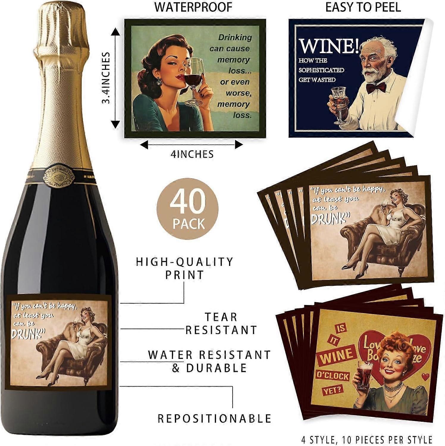 Wine Labels for Bottles 10 Sets of 4 Styles Labels Funny Retro Vintage ...