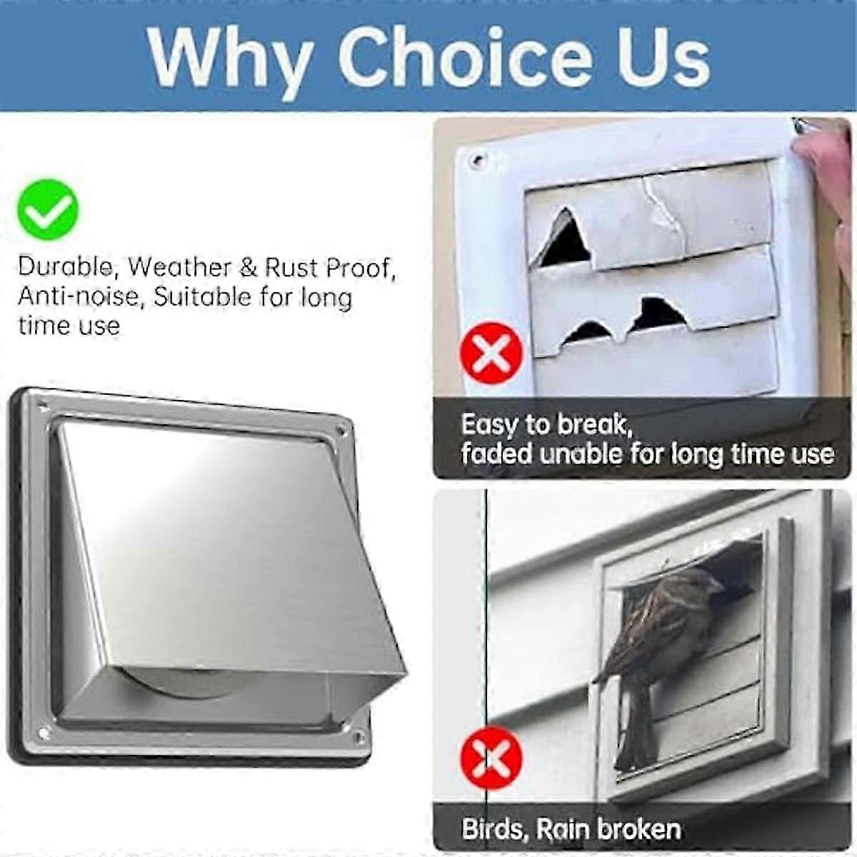 6In Dryer Vent Cover Outdoor Wall with Cushioned Non Return Flap ...