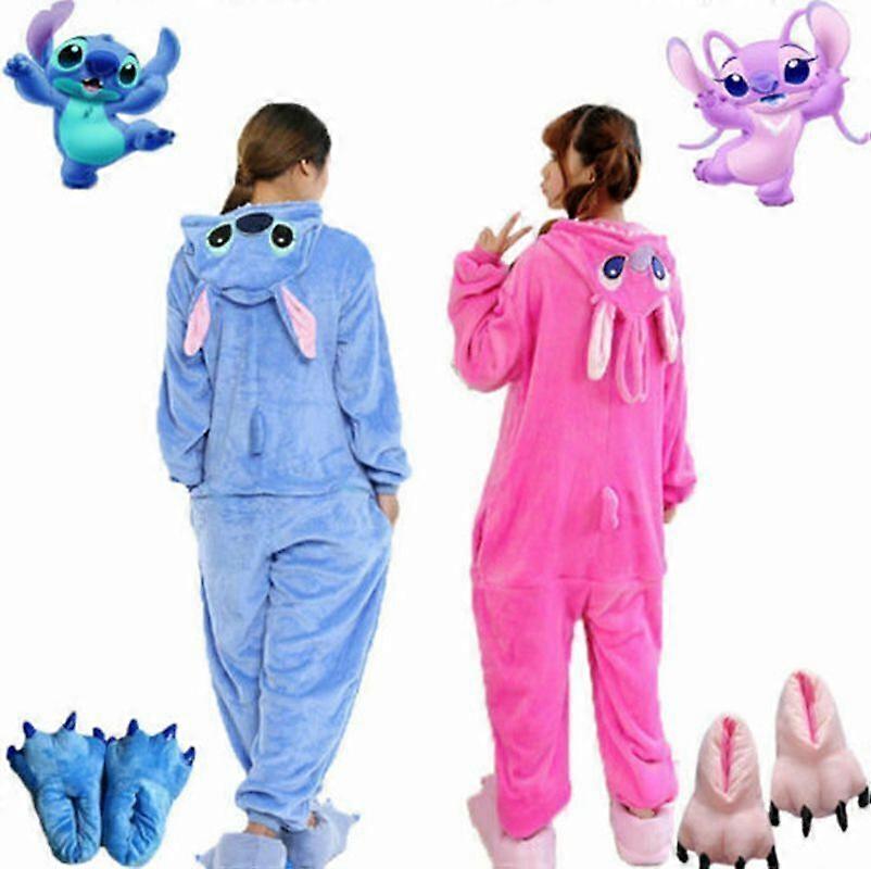 Kids Adult Pink Blue Stitch Cartoon Animal Pajamas Cosplay Costume ...