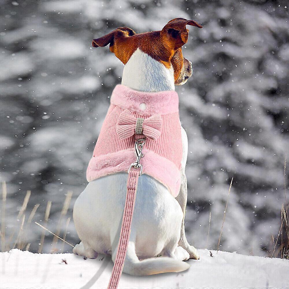 Warm Fleece Dog Harness and Leash set Pet Cat Puppy Walking Vest Pink ...