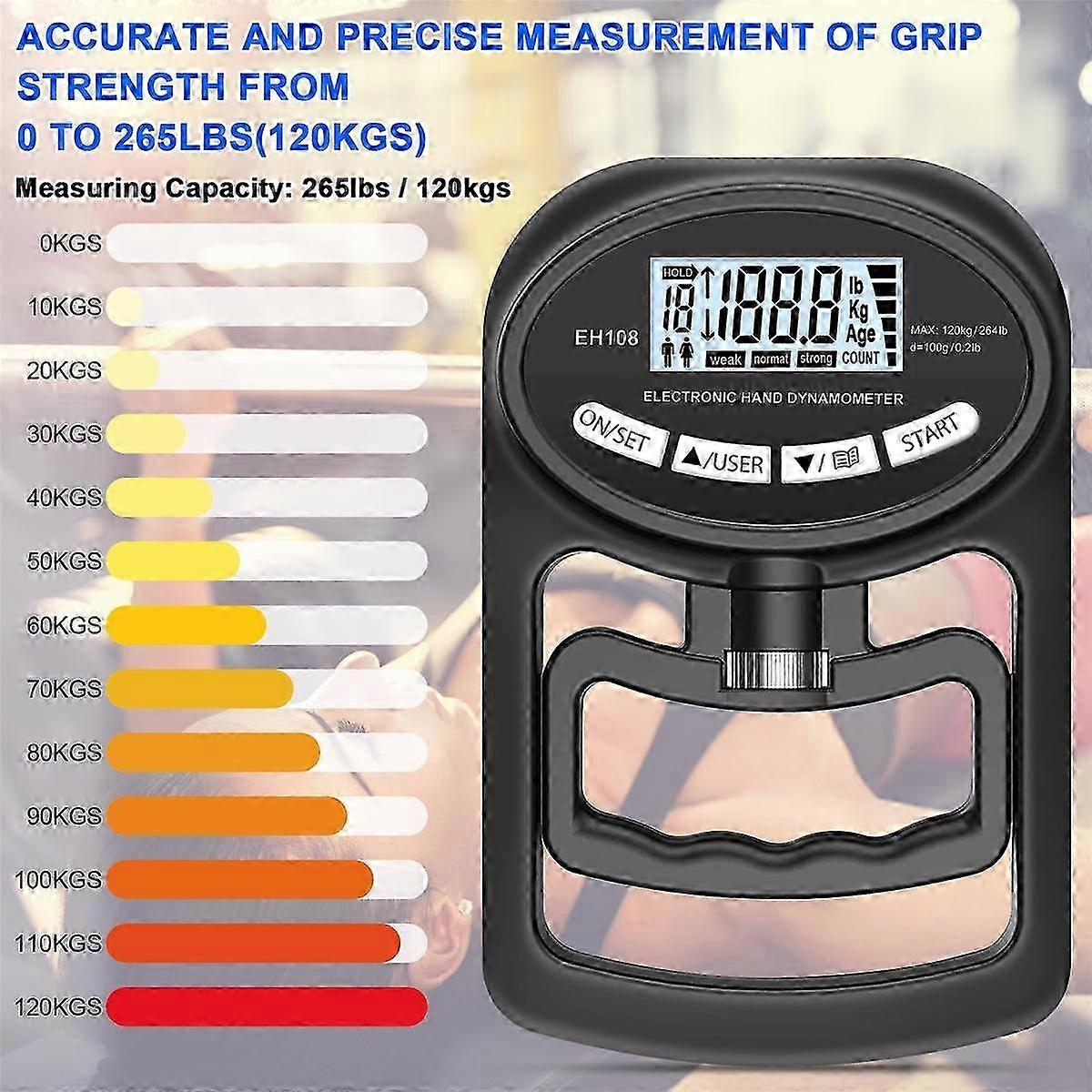 265 Lbs / 120kgs Hand Dynamometer Grip Strength Trainer-electronic Hand ...