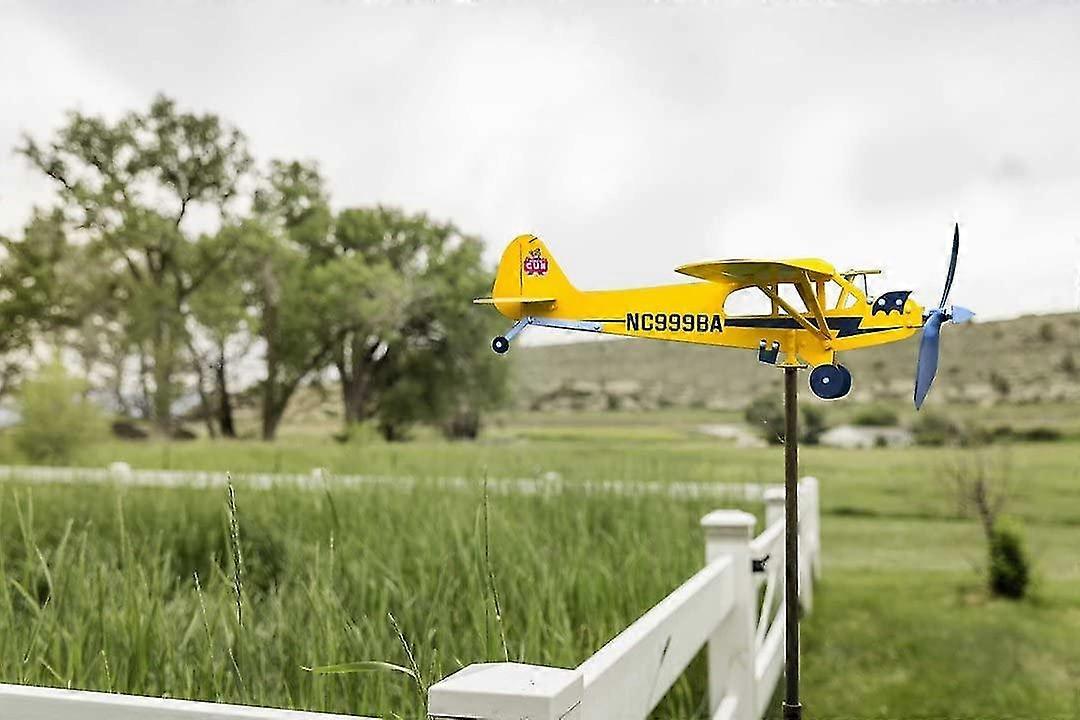 Garden Decorations 3d Piper J3 Cub Wind Spinner Plane Metal Airplane ...