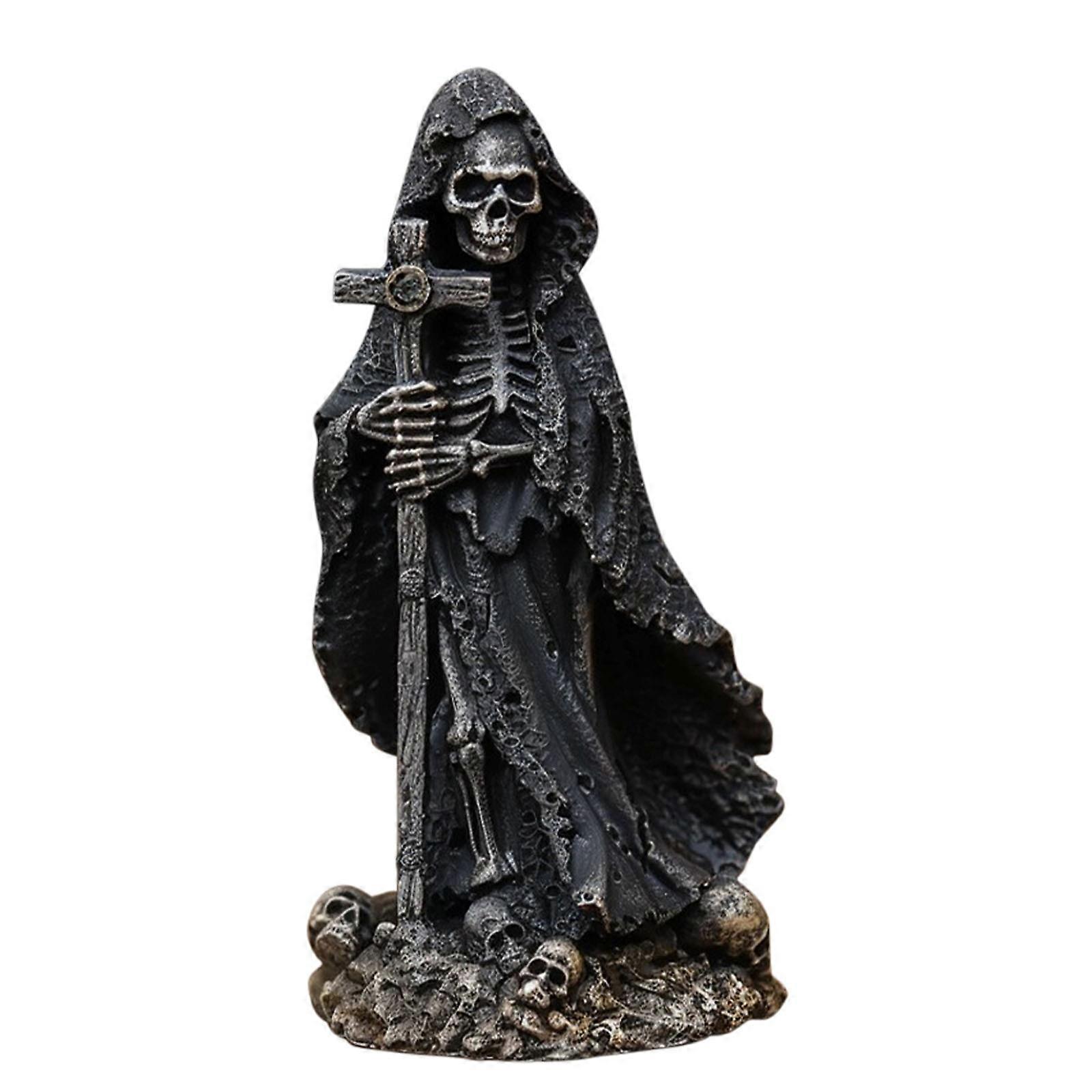 Grim Statue Holding Santa Muerte Statue Gothic Decor Figurine Resin ...