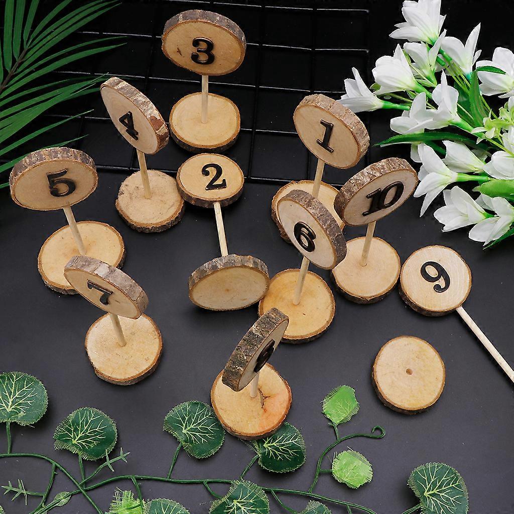 1-10 Rustic Wood Table Numbers Slices Stick Stand Base for Seat Cards ...