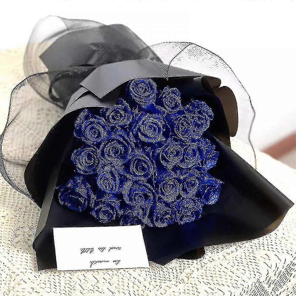 Glitter Rose Bouquet Blue Artificial Rose Flowers Bouquet Everlasting ...