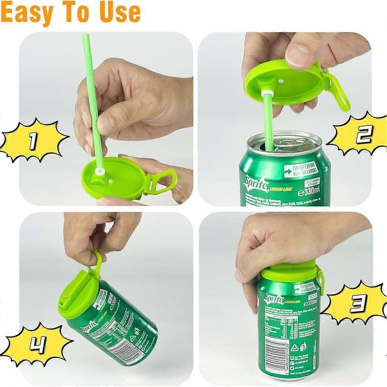 4Pcs 4 Colors Soda Can Lids with Straws, Reusable Straw Soda Can Caps ...