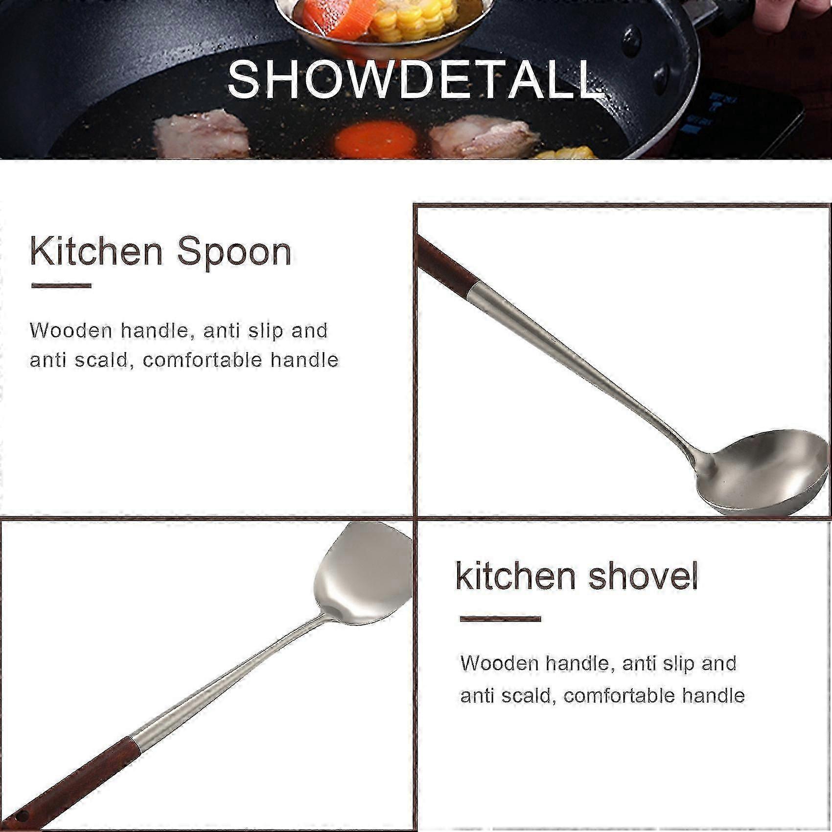 Wok Spatula And Ladle Tool Set, 17 Inches Spatula For Wok, Stainless ...