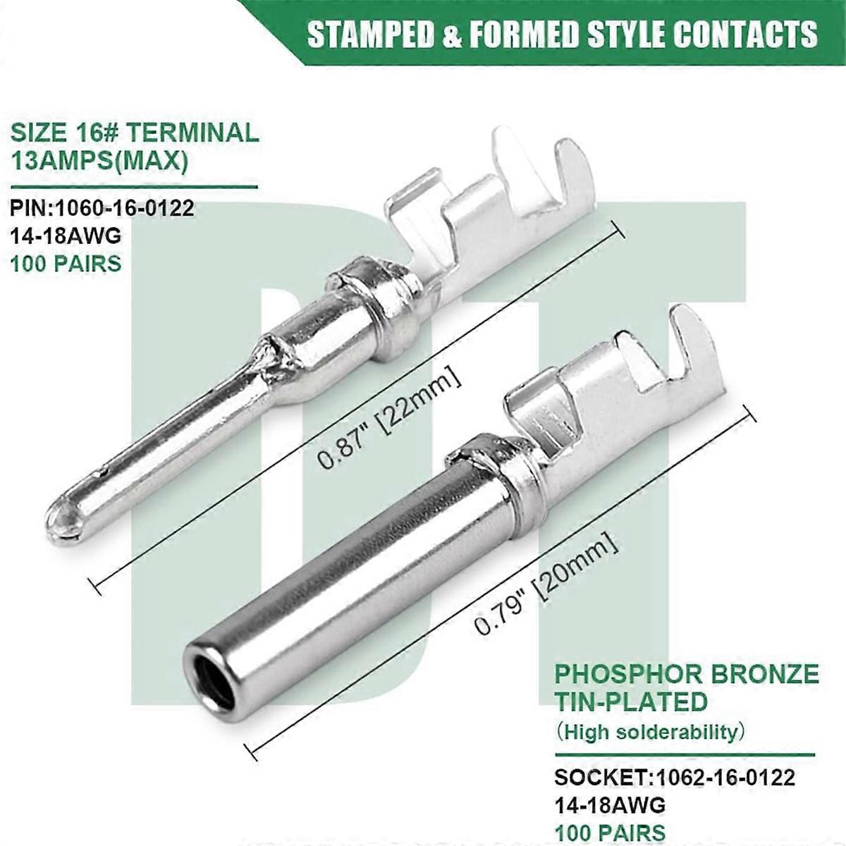 DT Connector Terminal Kit Size 16,Male Pins 1060-16-0122 / Female ...