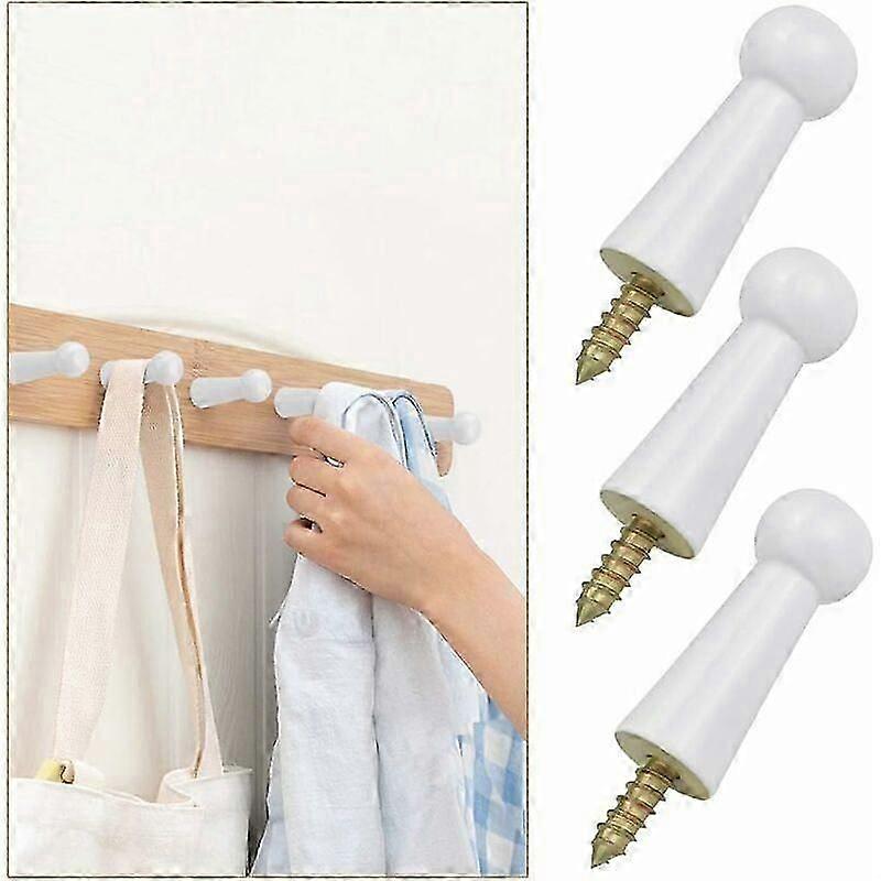 8 PCS White Solid Wood Hook Wall Hooks with Screws Modern Simple Wall ...