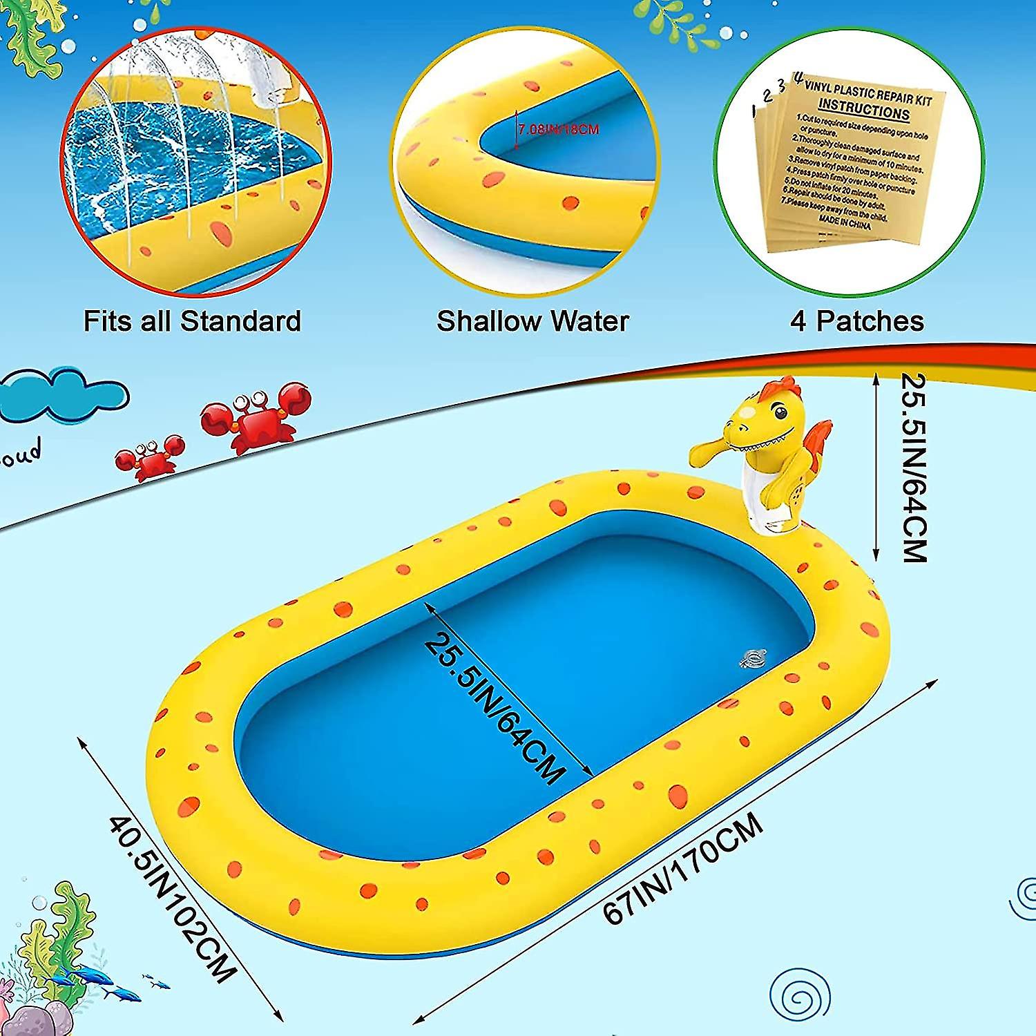 Miman Paddling Pools For Kids Inflatable Sprinkler Mat Swimming Pool ...