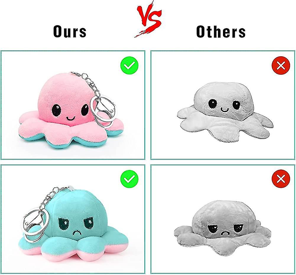Moody Octopus Stuffed Animal Keychain, Octopus Keyring, Reversible ...