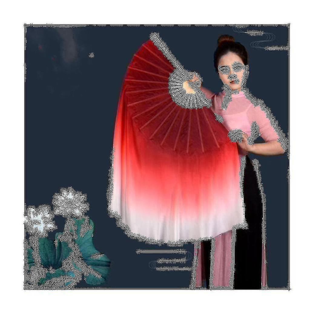 Red Half Circle Double Fan Veils Silk Women Folk Dance Veil 1 Pair 2 ...