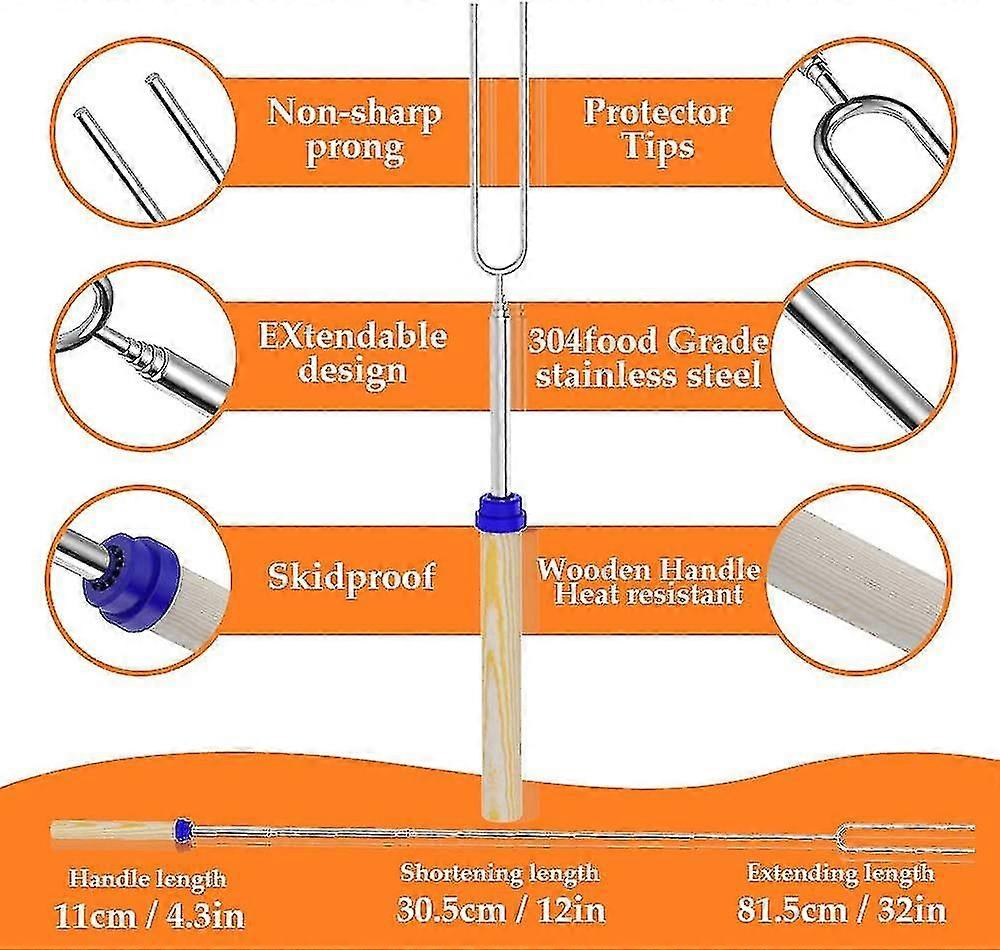 Extendable Marshmallow Roasting Sticks - Set Of 8 Telescoping Smores Skewers & Hot Dog Forks ...