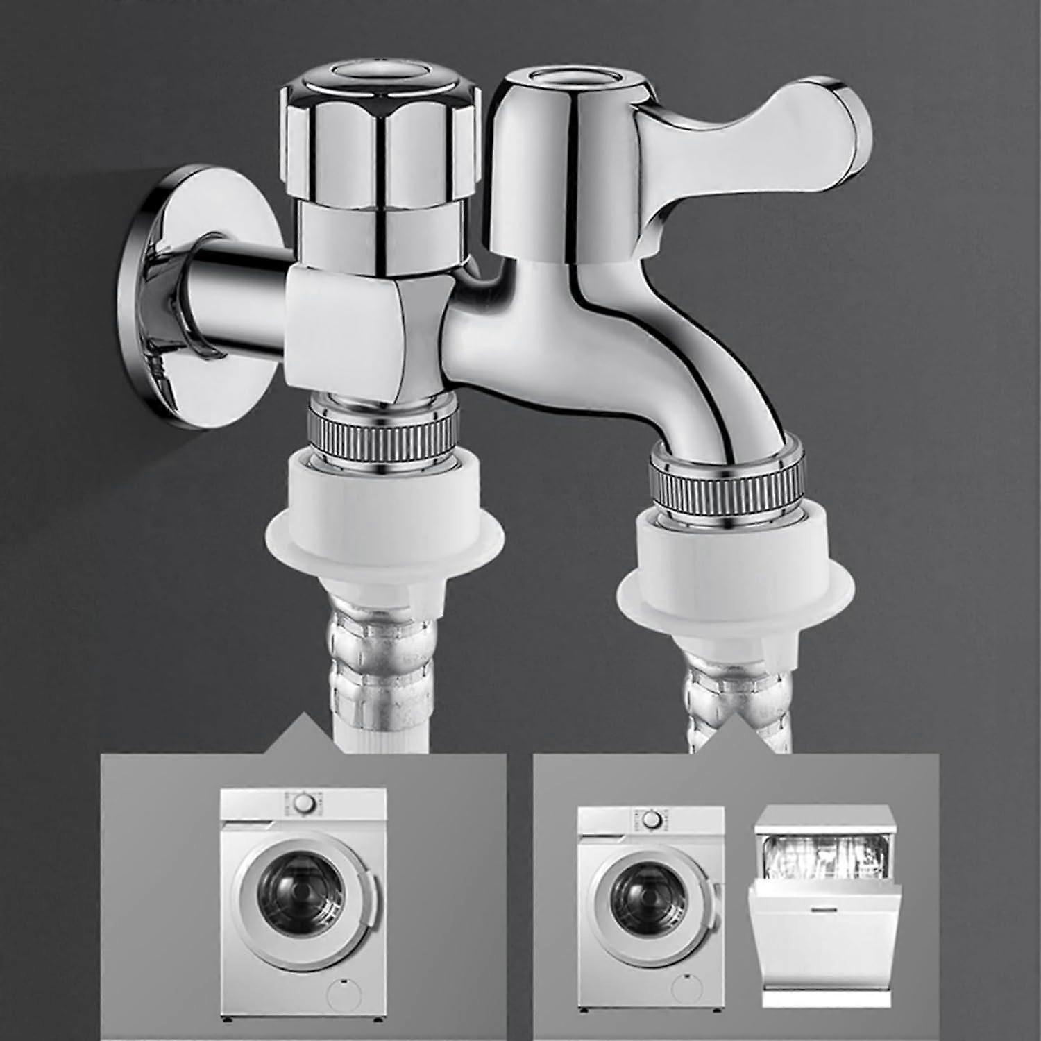 Double Faucet for Washing Machine Wall Mounted One In Two Out Brass Double Outlet Faucet Washing ...