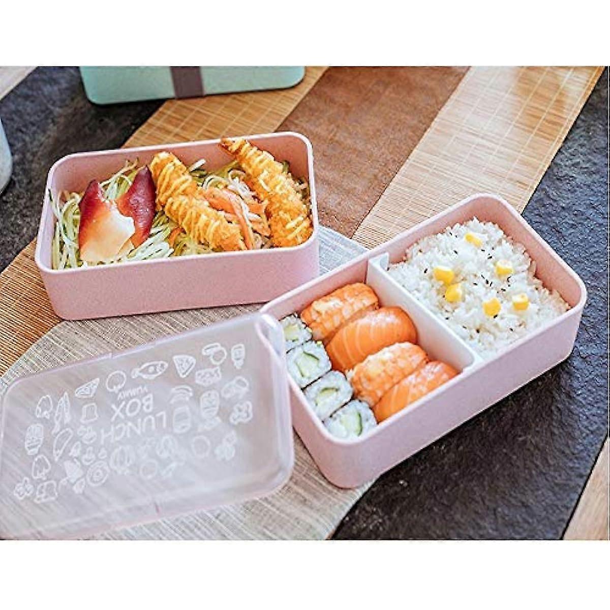 Box Lunch Box 2 Tiers BPA Free with Reusable Cutlery Japanese Style ...