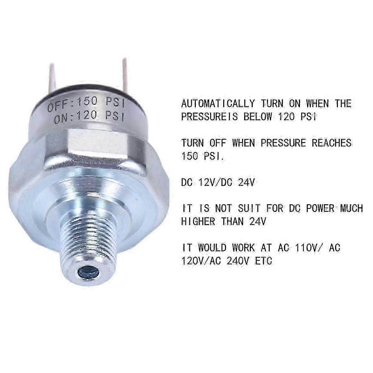 Air Pressure Switch 120-150 PSI Pressure Switch 1/8in-27 NPT DC24V 12V ...