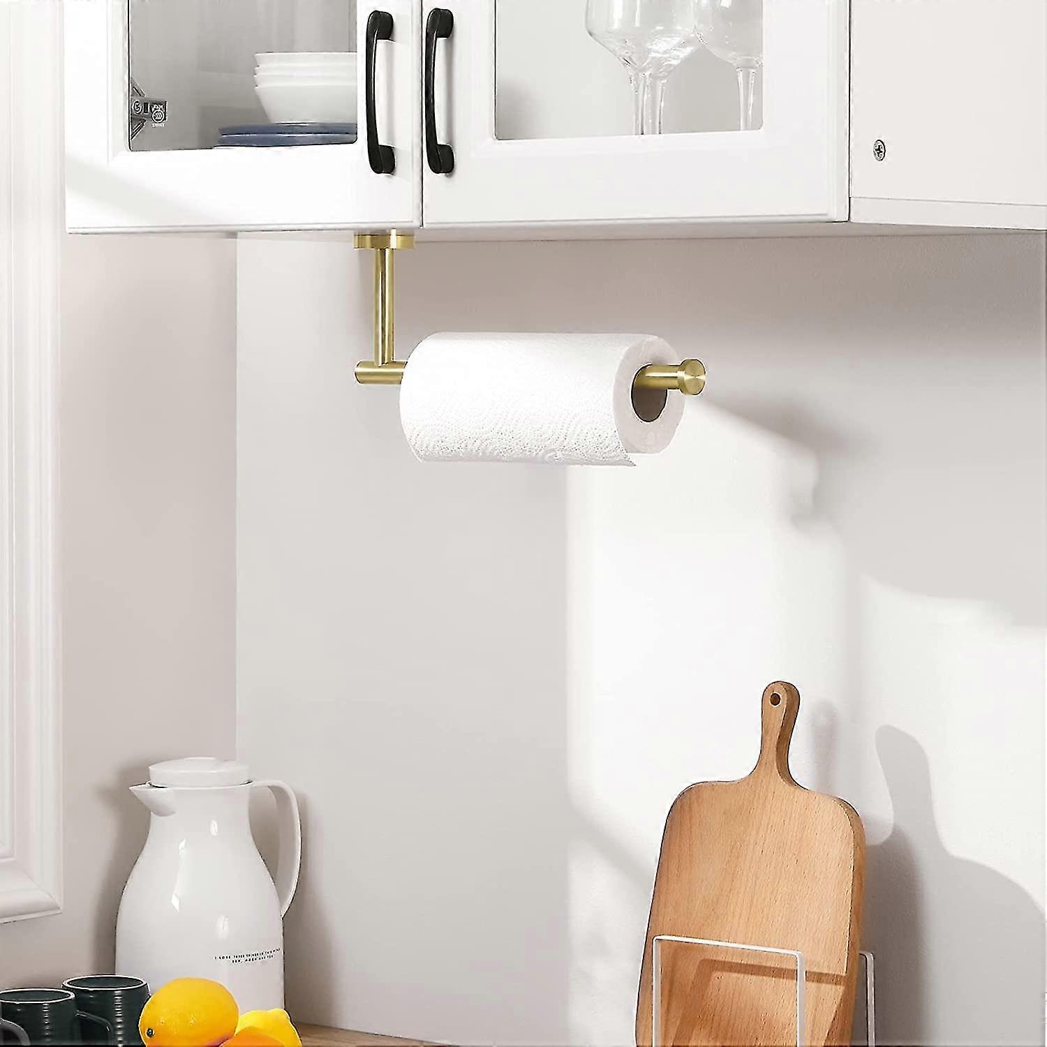Wall Mount Kitchen Paper Towel Holder, Brushed Brass, SUS 304 Stainless ...