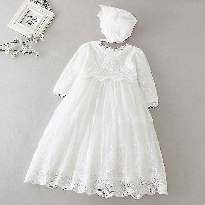 Baby Girls Baptism Dress Formal Christening Gown Dress Princess Girl Long Sleeves Lace ...