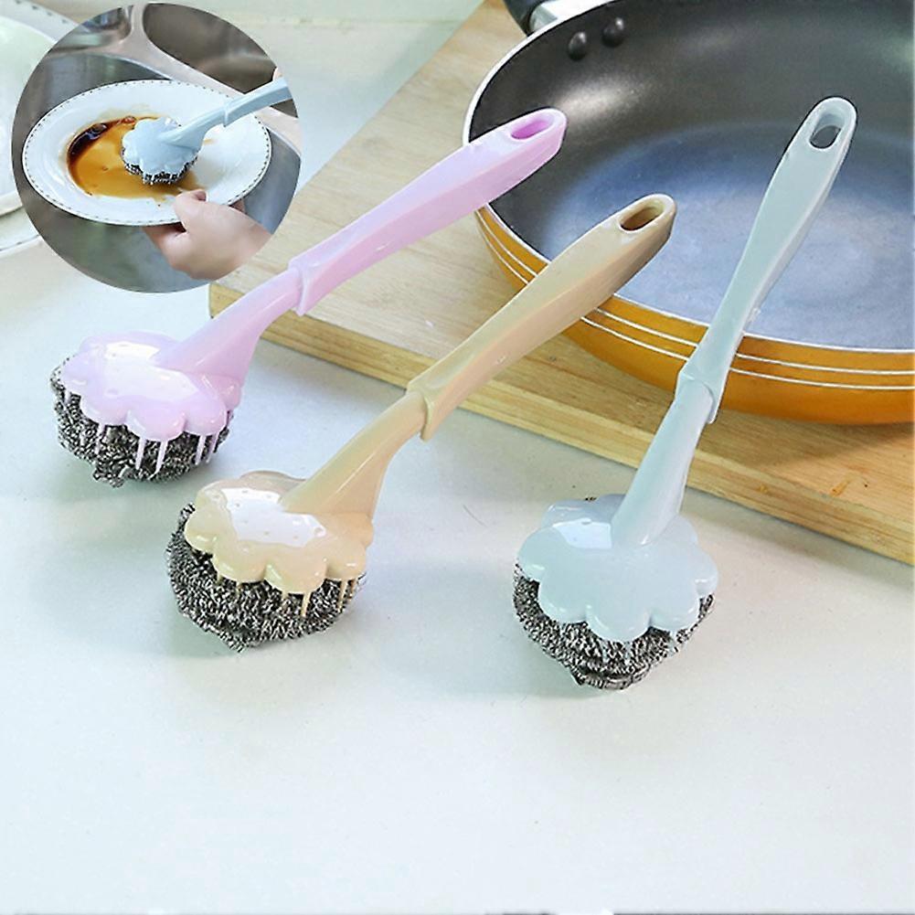 Long Handle Home Kitchen Steel Wire Ball Pot Dish Cleaning Brush ...
