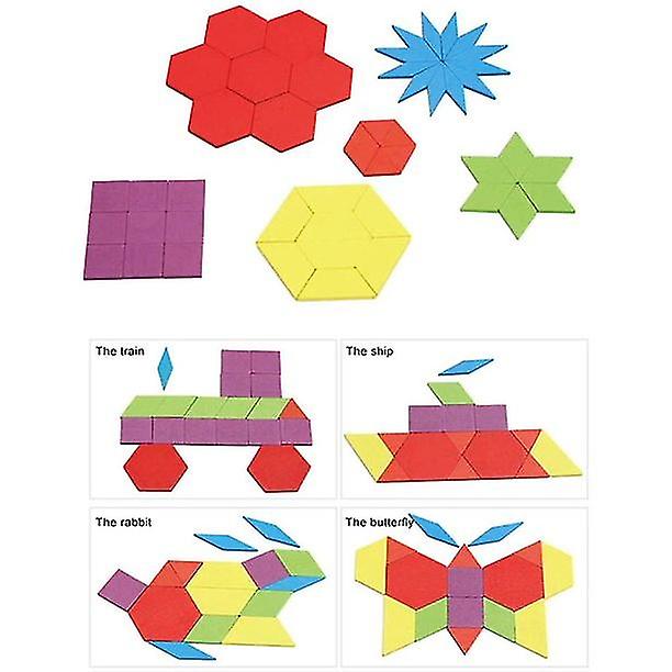 155 Pcs Wooden Pattern Blocks Toys Tangram Brain Teaser Toys With 24 Pcs Design Cards | Fruugo UK