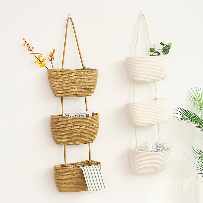 storage door hanging storage bag, 3-tier hanging basket made of woven ...